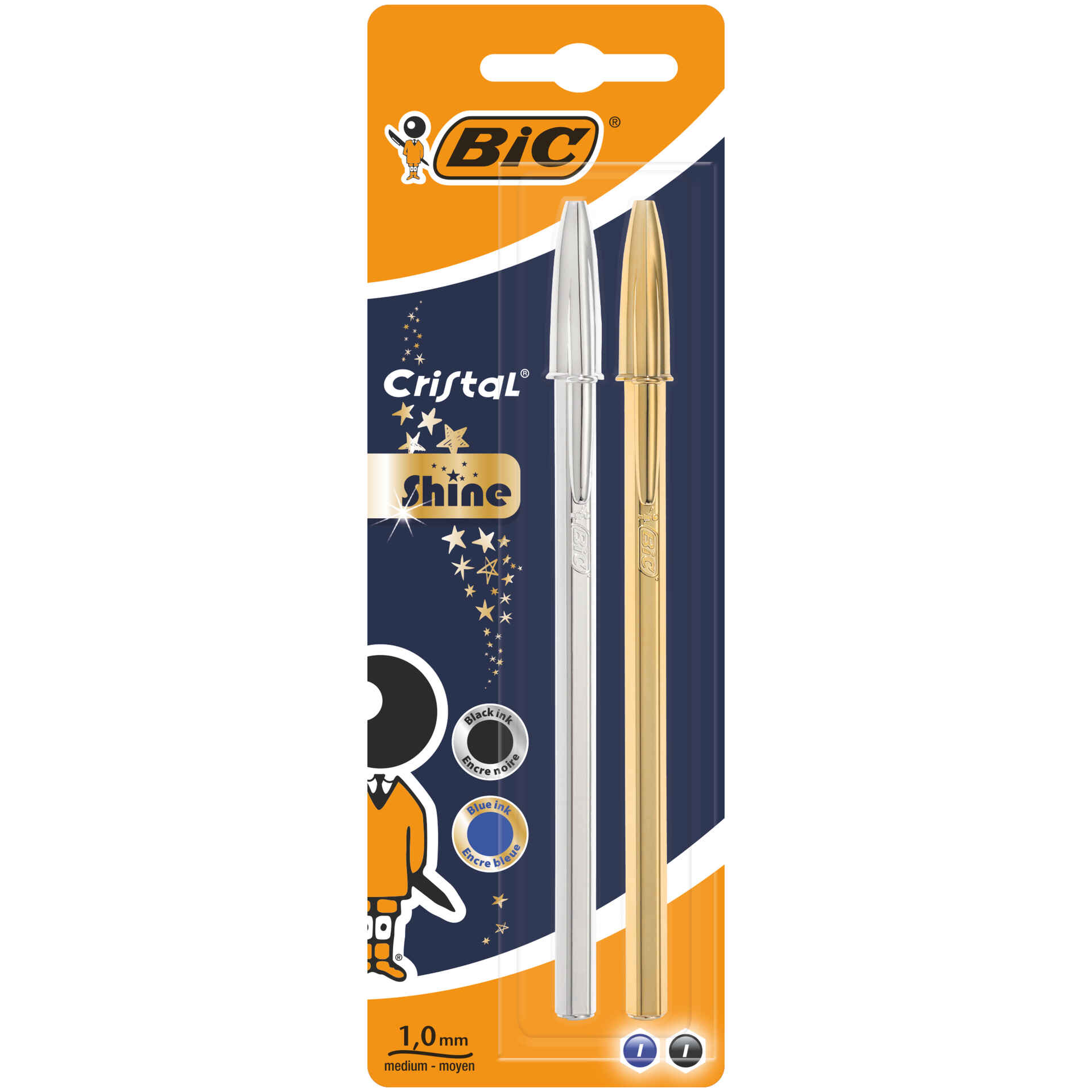Esferográfica Cristal Shine Dourada e Prateada BIC - 2 un | Continente ...