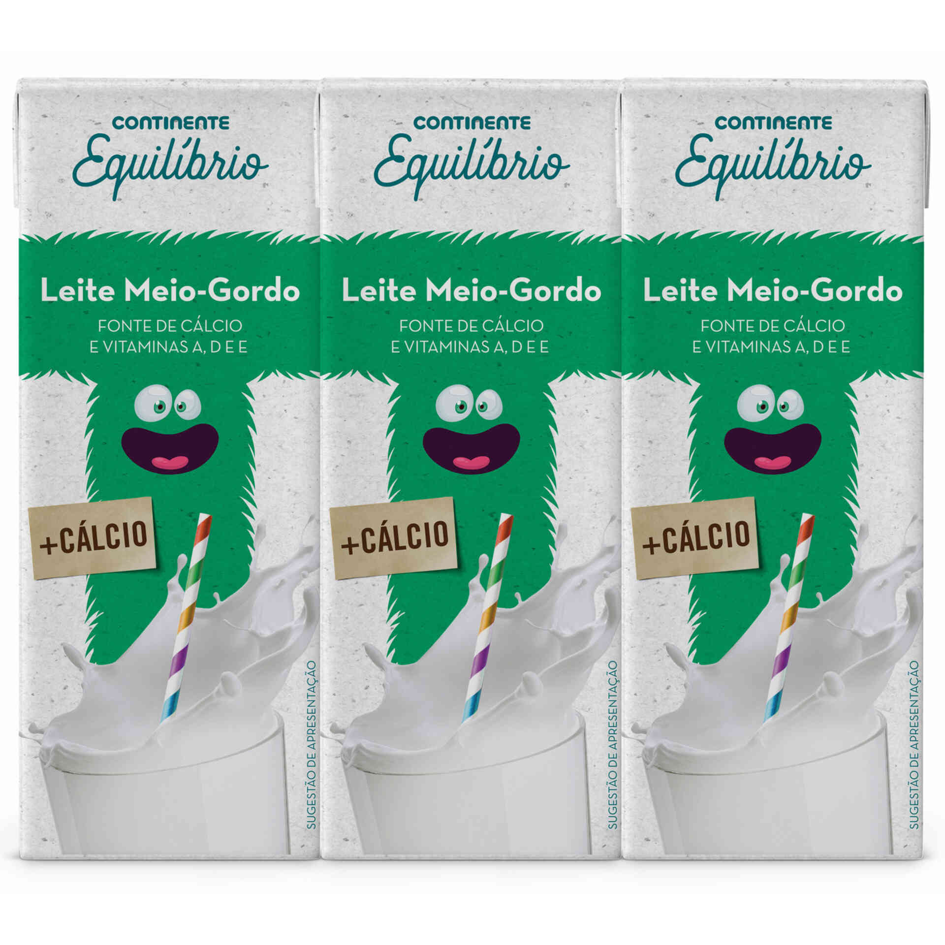 Leite UHT Meio Gordo Cálcio Continente Equilíbrio - emb. 3 x 200 ml ...