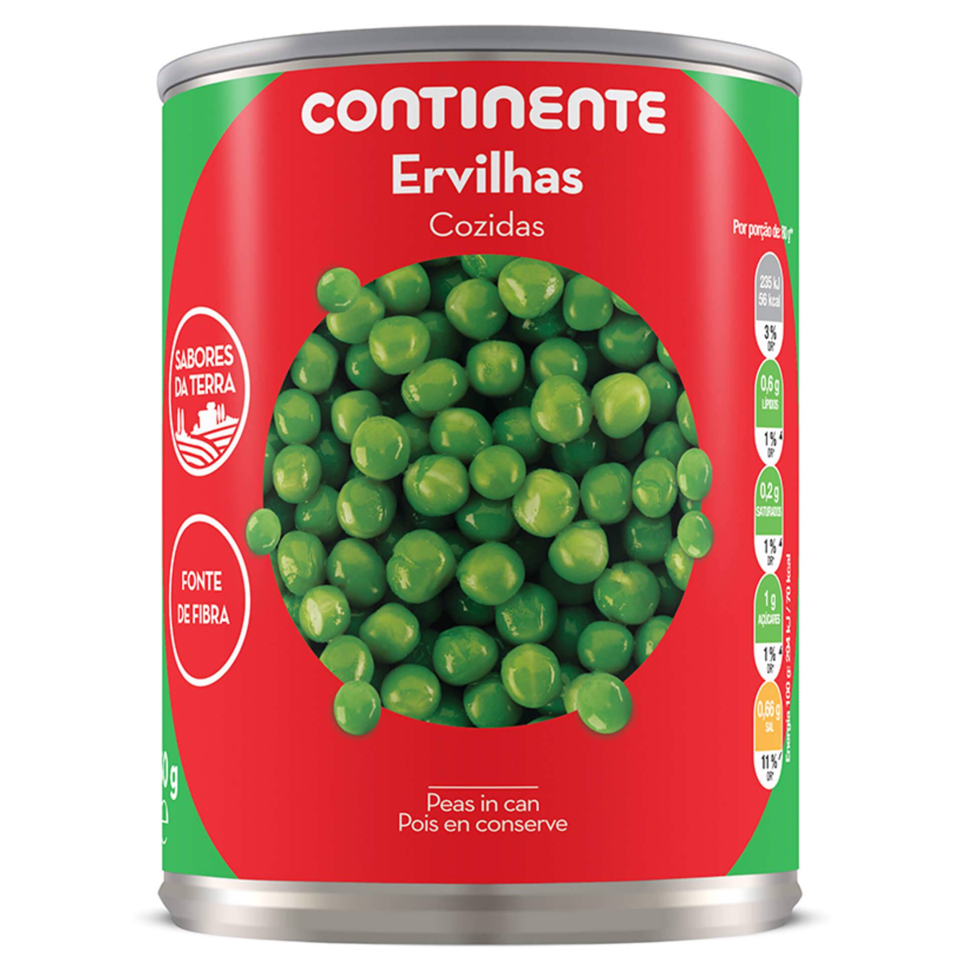 Ervilhas Cozidas Lata emb. 850 gr (peso escorrido 520 gr) - Continente | Continente