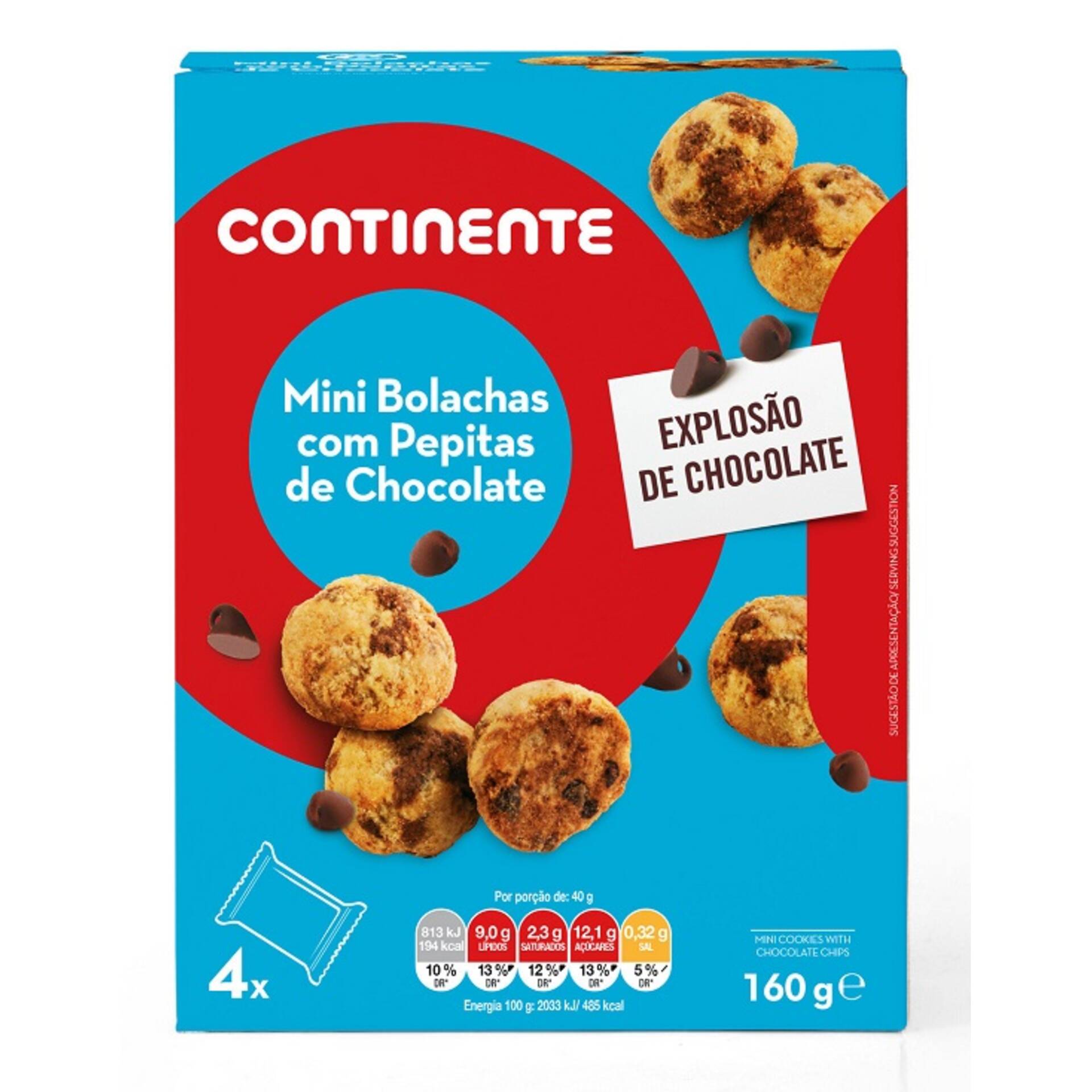 Mini Bolachas com Pepitas de Chocolate Continente - emb. 160 gr (4 un ...
