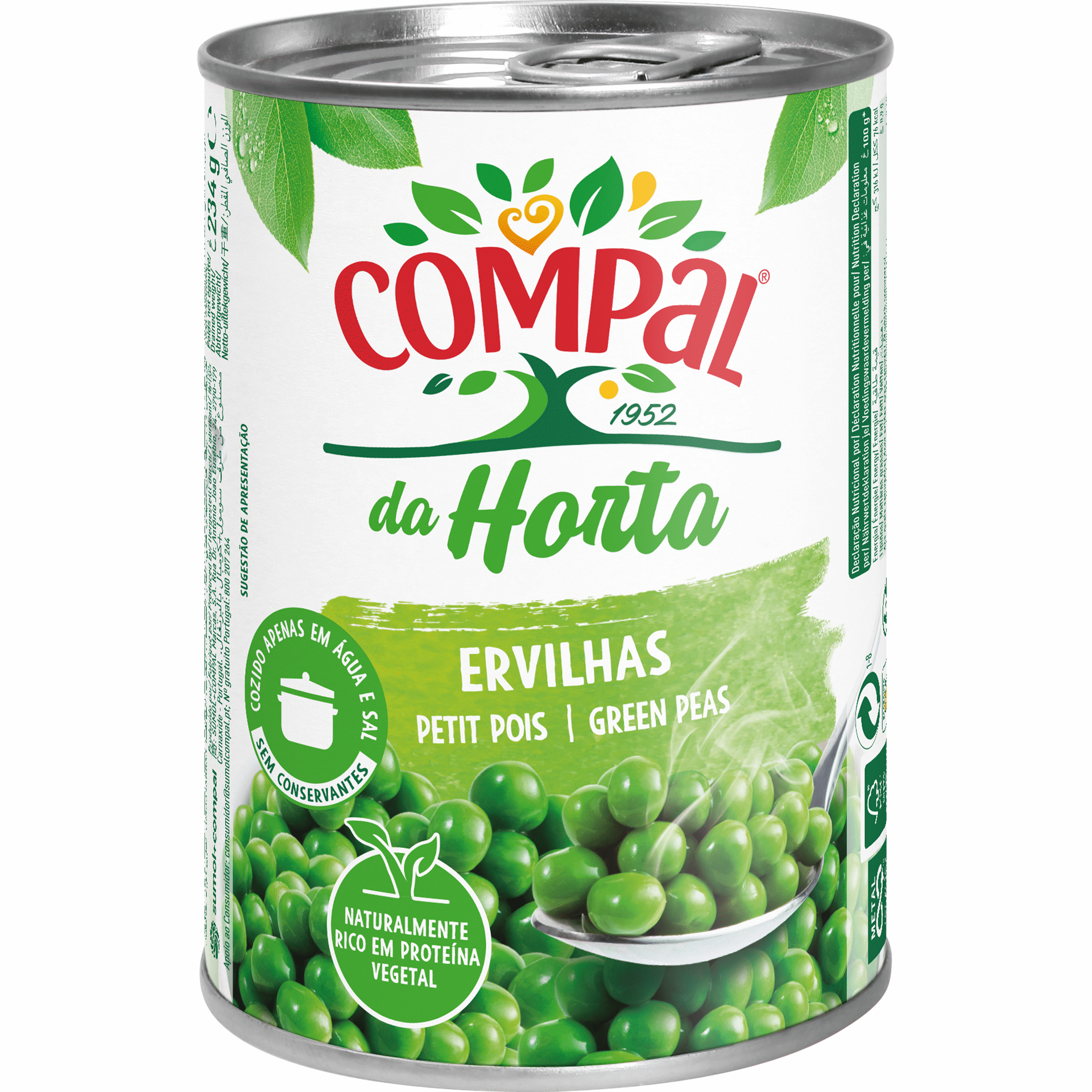 Ervilhas Cozidas sem Glúten Compal da Horta - emb. 410 gr (peso escorrido 234 gr) | Continente ...