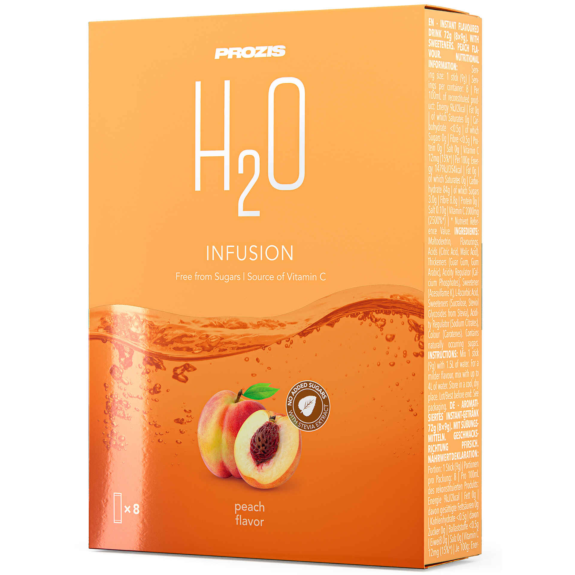Infusão Pêssego H2O Prozis - emb. 8 x 9 gr | Continente Online