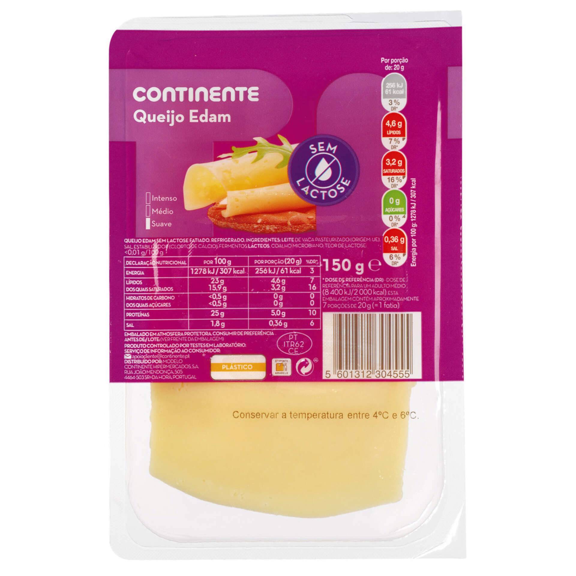Queijo Edam sem Lactose Fatiado emb. 150 gr - Continente | Continente