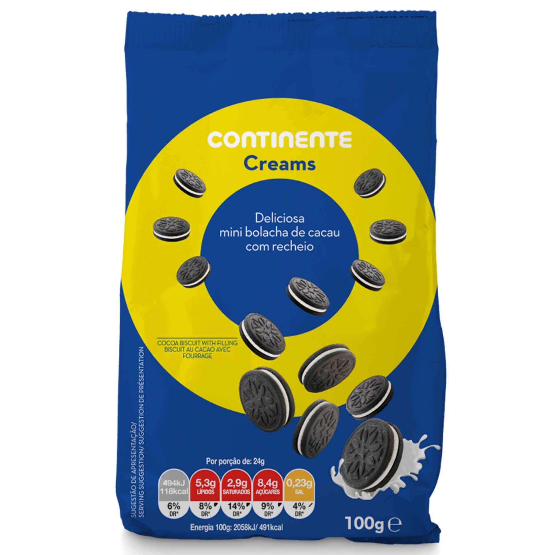 Cookies Mini de Cacau com Recheio de Creme Continente - emb. 100 gr ...