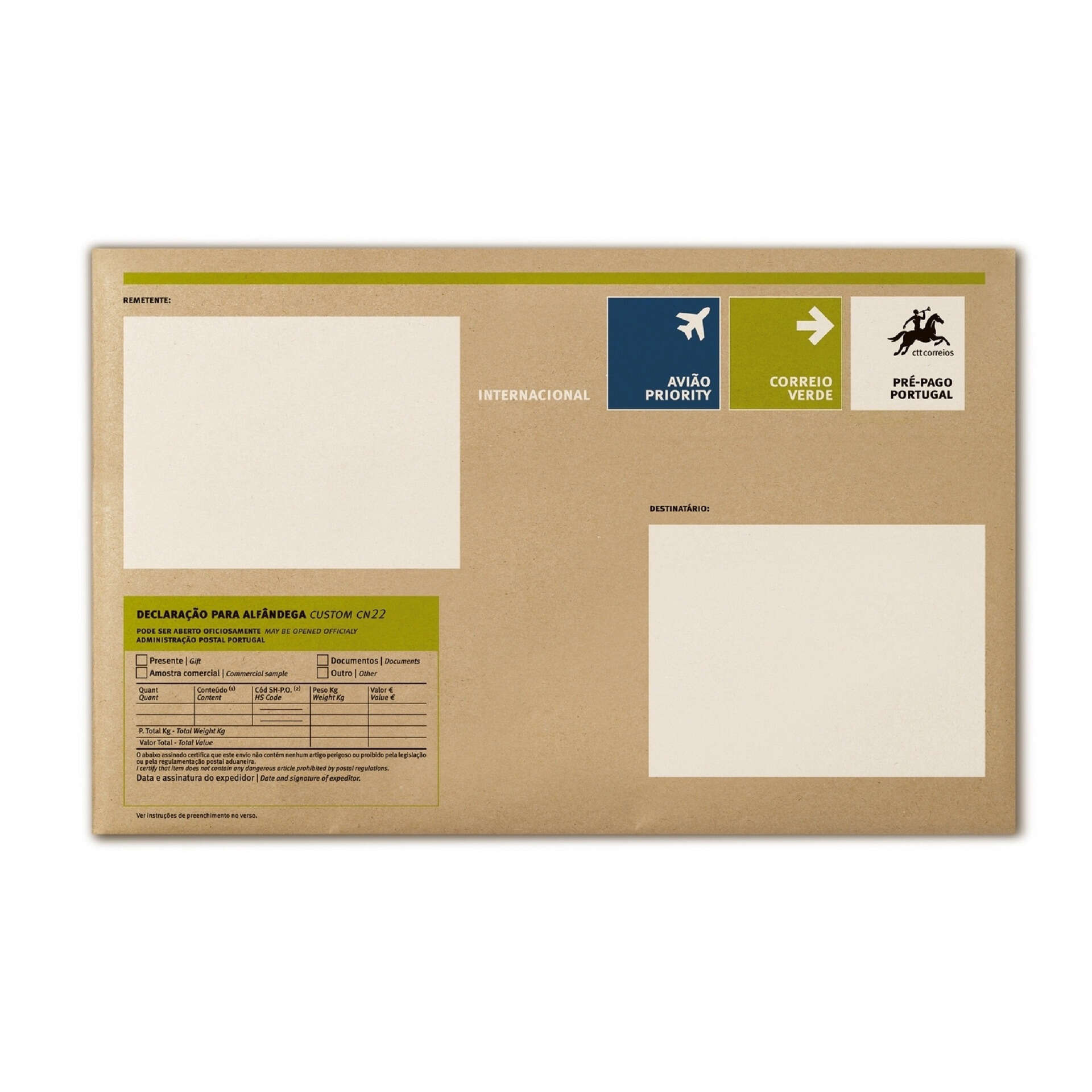 Envelope Almofadado Correio Verde Internacional S 215x115mm CTT - 1 un ...