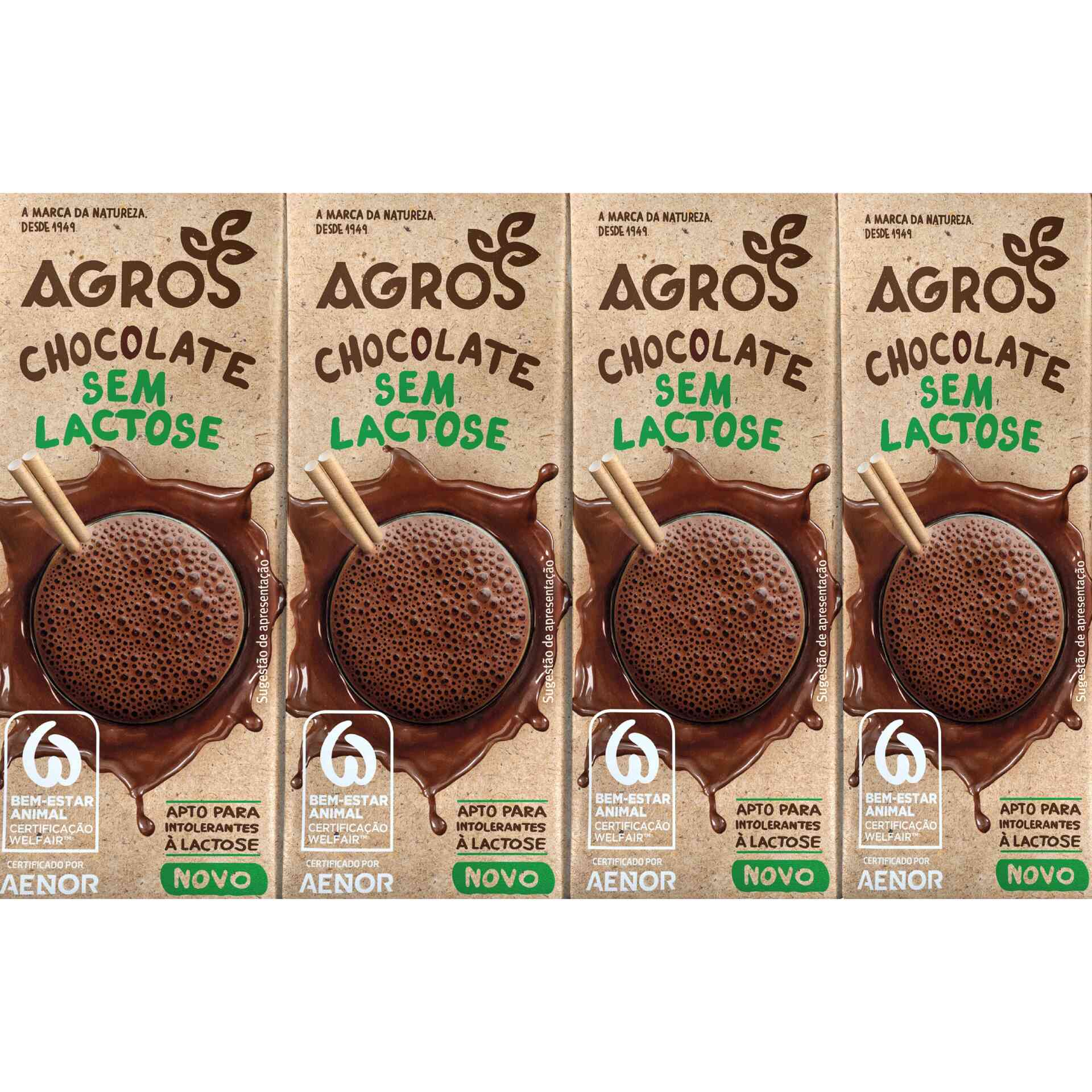 Leite Achocolatado sem Lactose Agros - emb. 4 x 200 ml | Continente Online