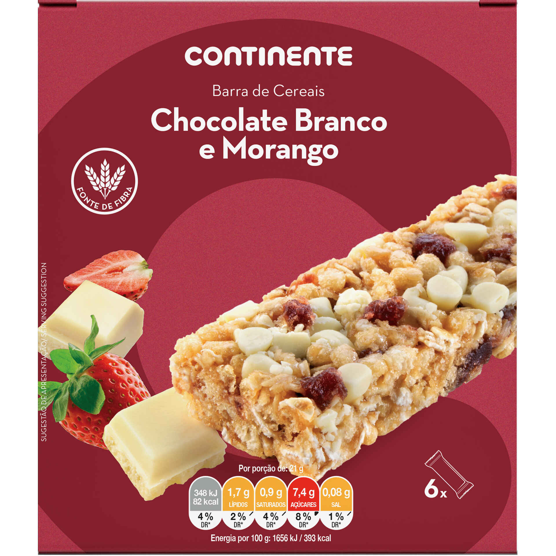 Barras de Cereais Morango e Chocolate Branco Continente - emb. 126 gr ...