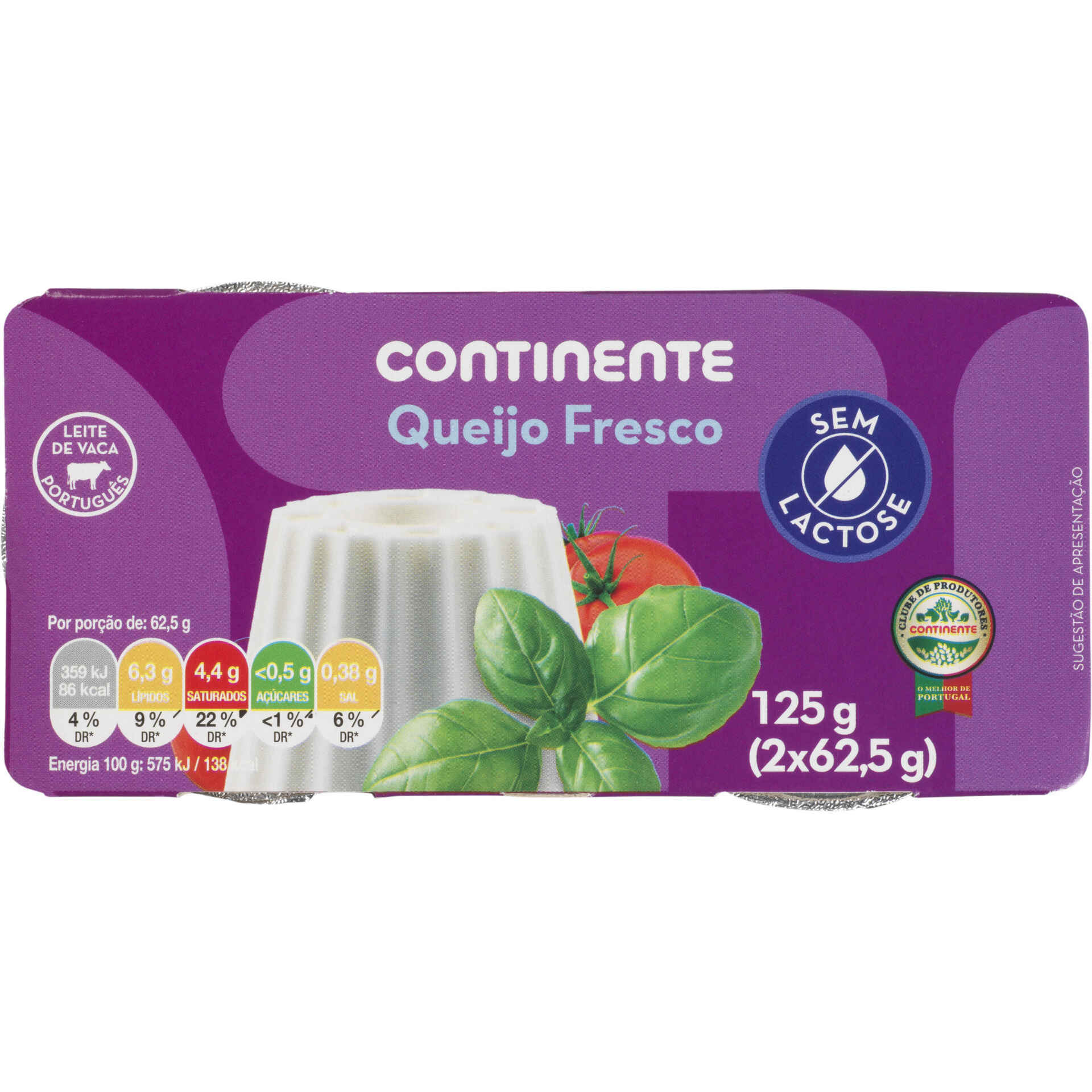 Queijo Fresco Longa Duração sem Lactose Continente - 2 un x 62,5 gr ...