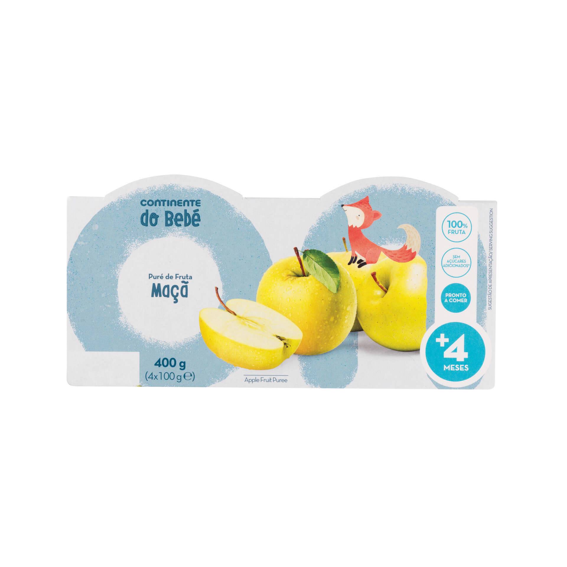 Puré de Fruta de Maçã +4M Continente do Bebé - emb. 4 x 100 gr ...