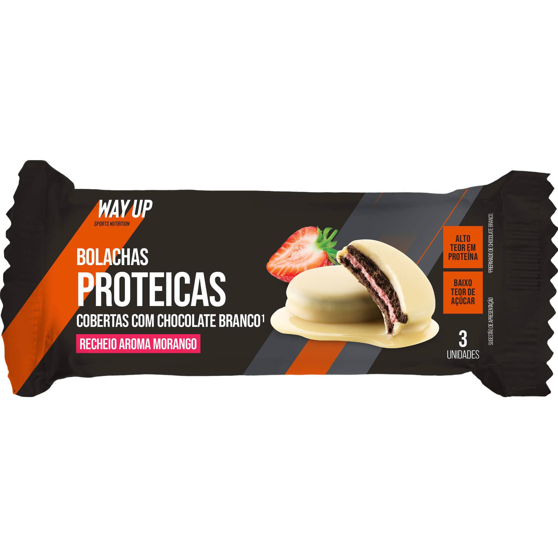 Bolacha Proteína com Recheio de Morango e Cobertura Chocolate Branco ...