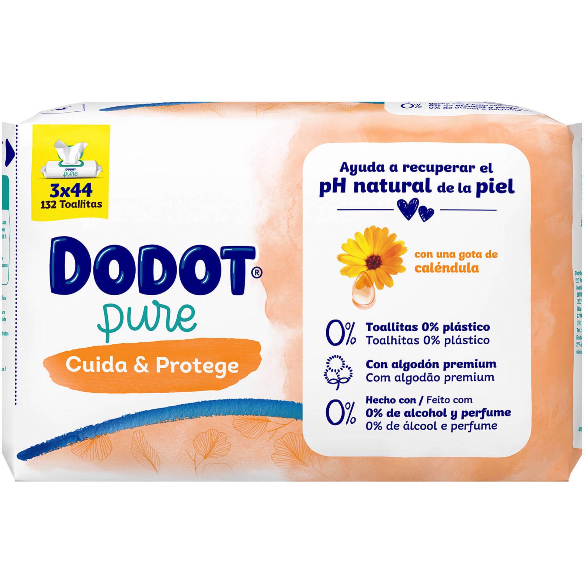 Toalhitas Bebé Pure Cuida e Protege Calêndula Dodot - emb. 3 x 44 un ...