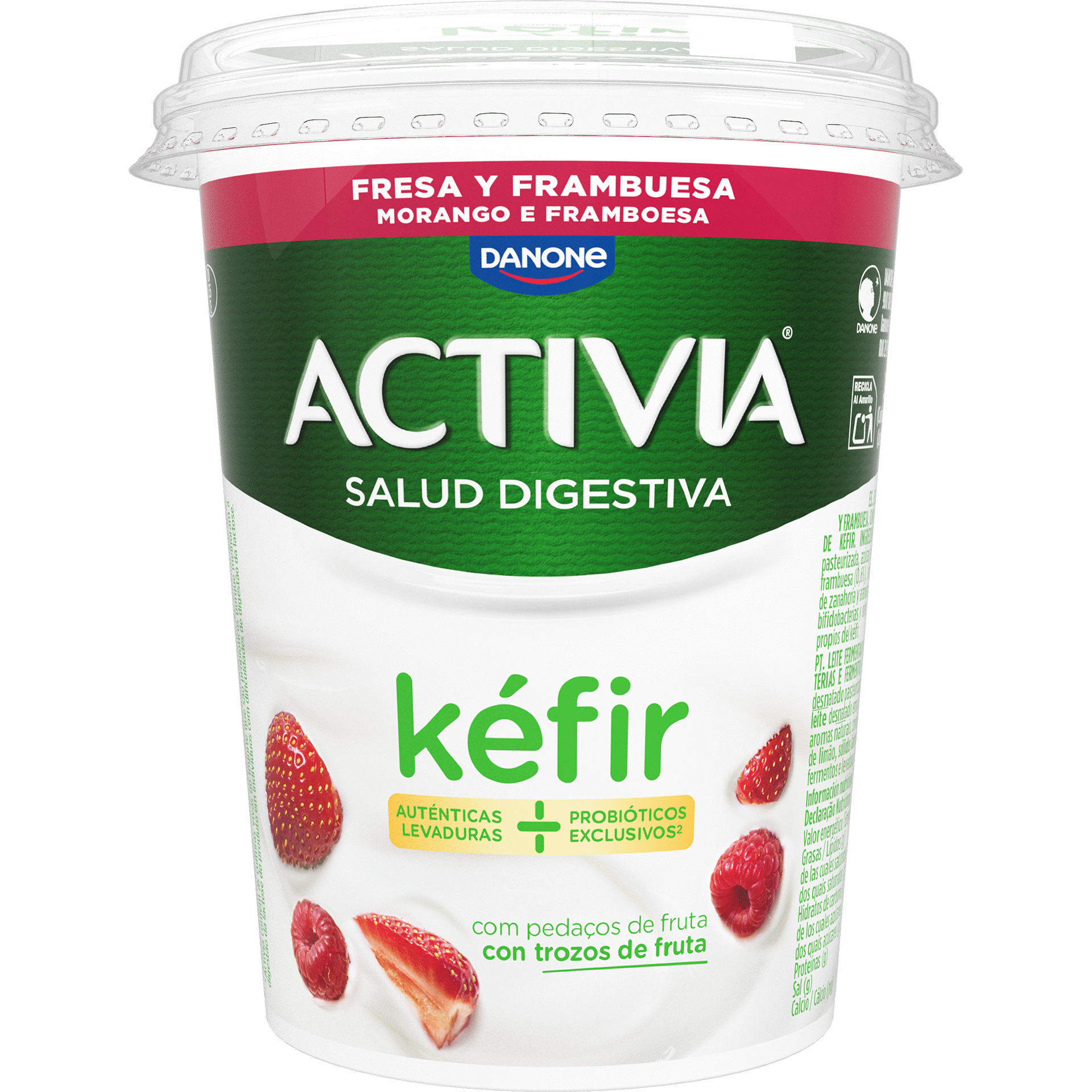 Iogurte Kefir Pedaços Morango e Framboesa Activia Danone - emb. 380 gr ...