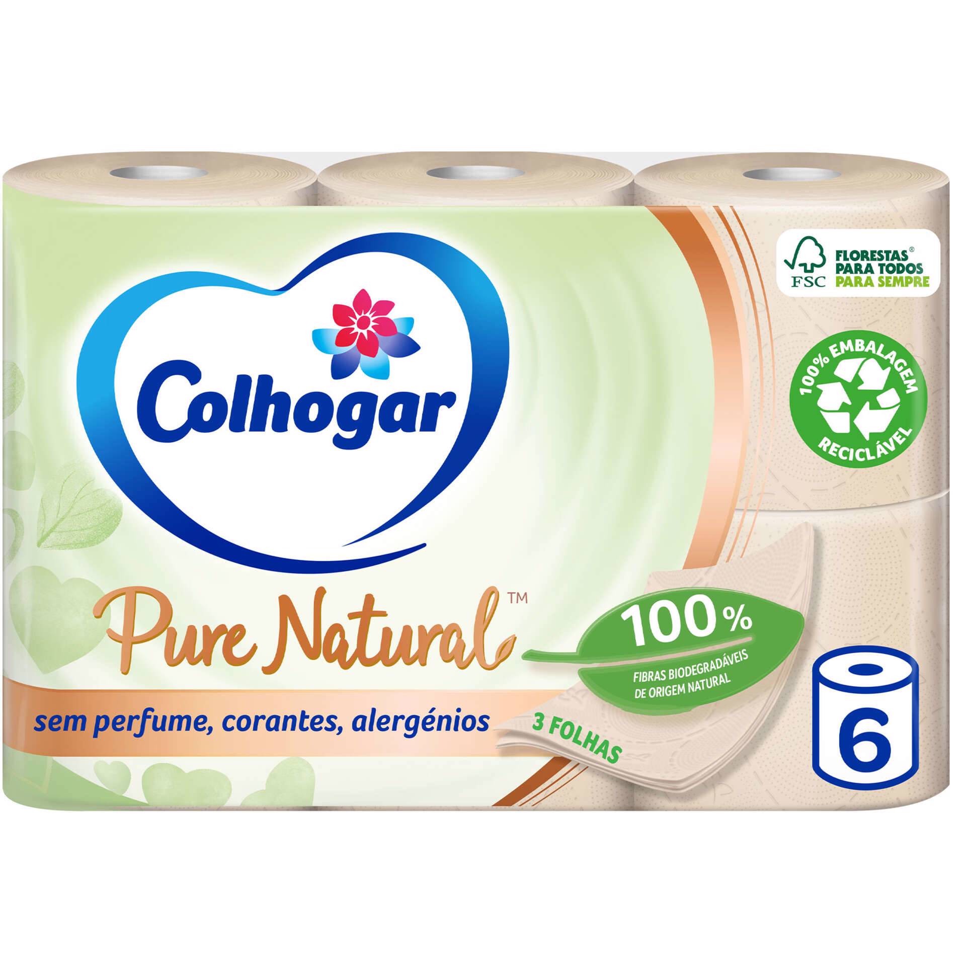 Papel Higiénico 3 Folhas Pure Natural Colhogar | Continente Online