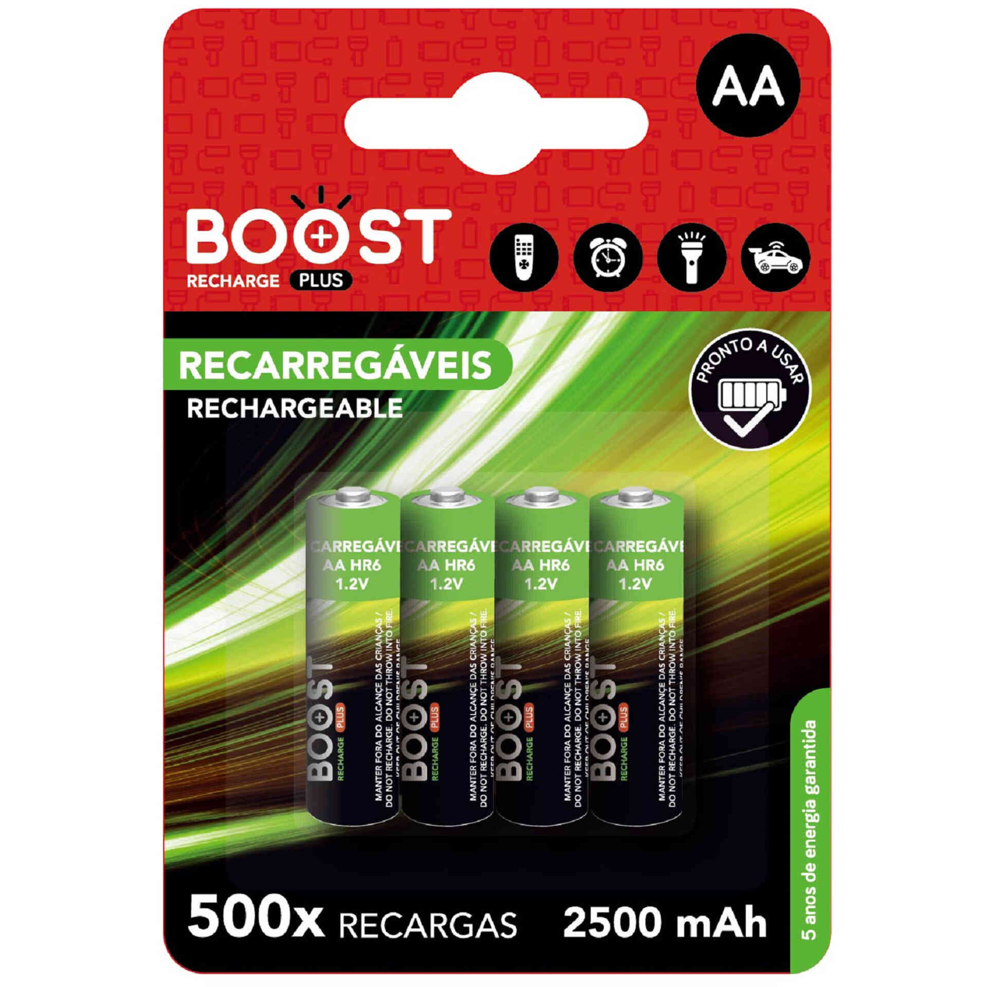 Pilhas AA 2500 MAH Recarregáveis Boost - emb. 4 un | Continente Online