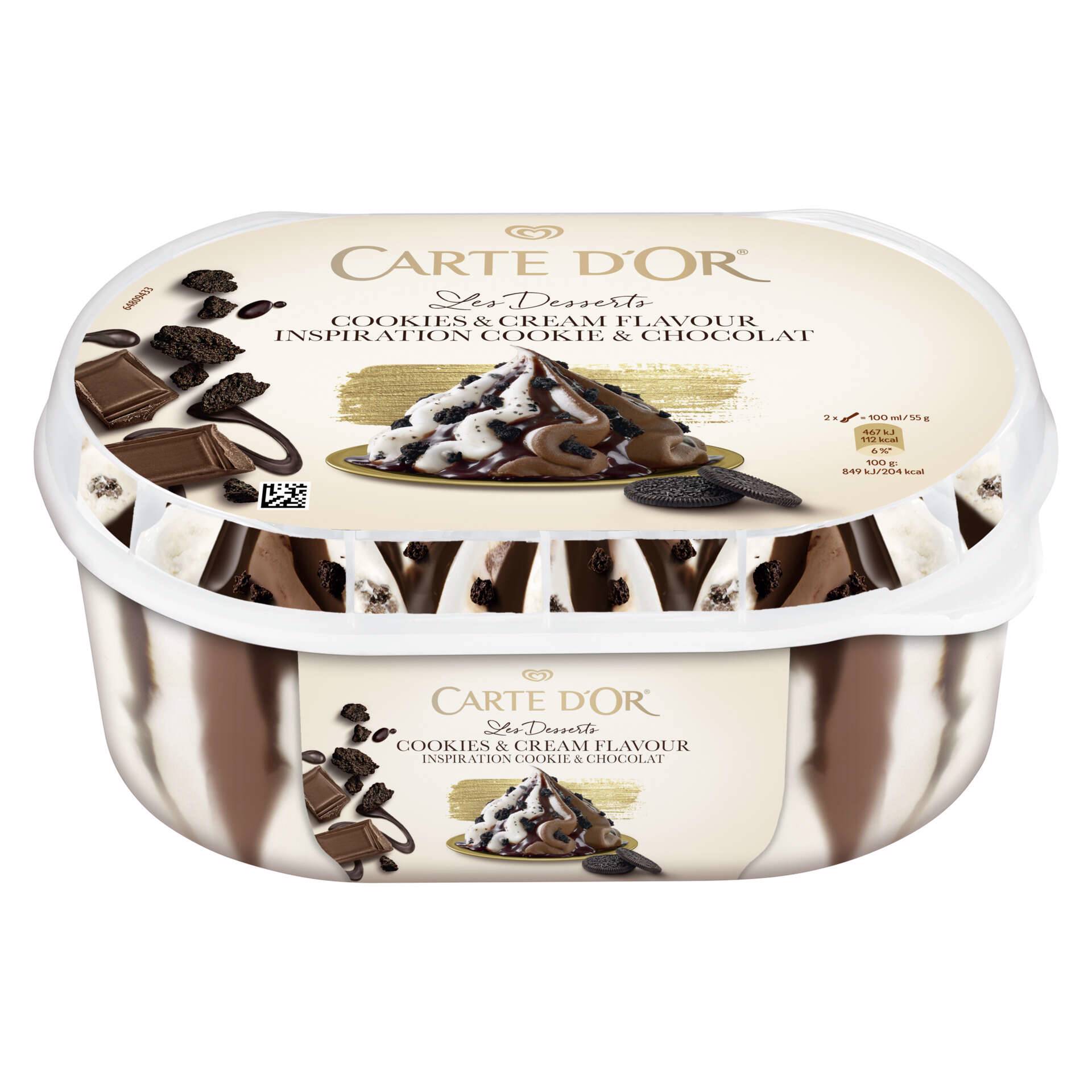 Gelado Cookies & Cream Les Desserts Carte D'Or - emb. 825 ml ...