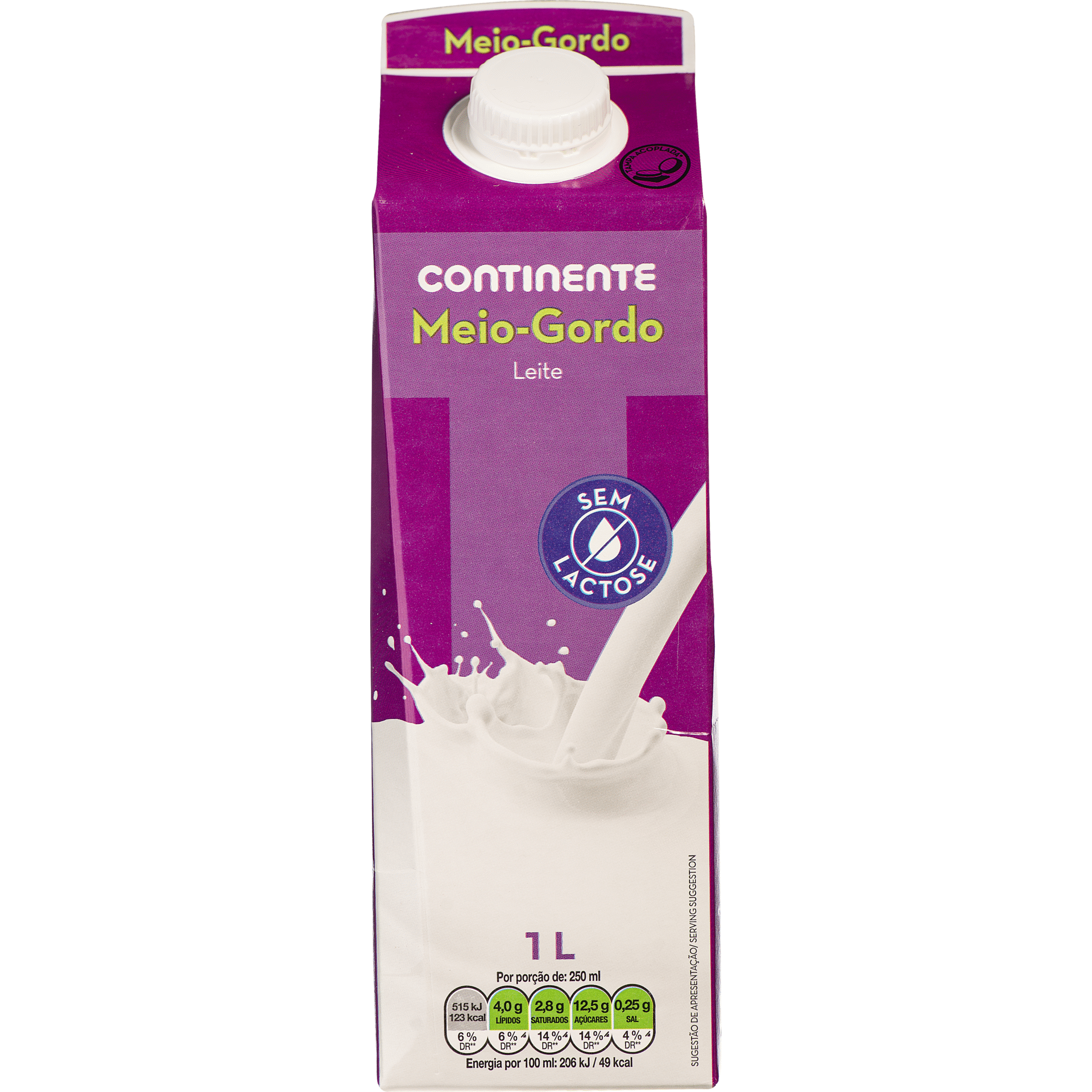Leite UHT Meio Gordo sem Lactose Continente - emb. 1 lt | Continente Online
