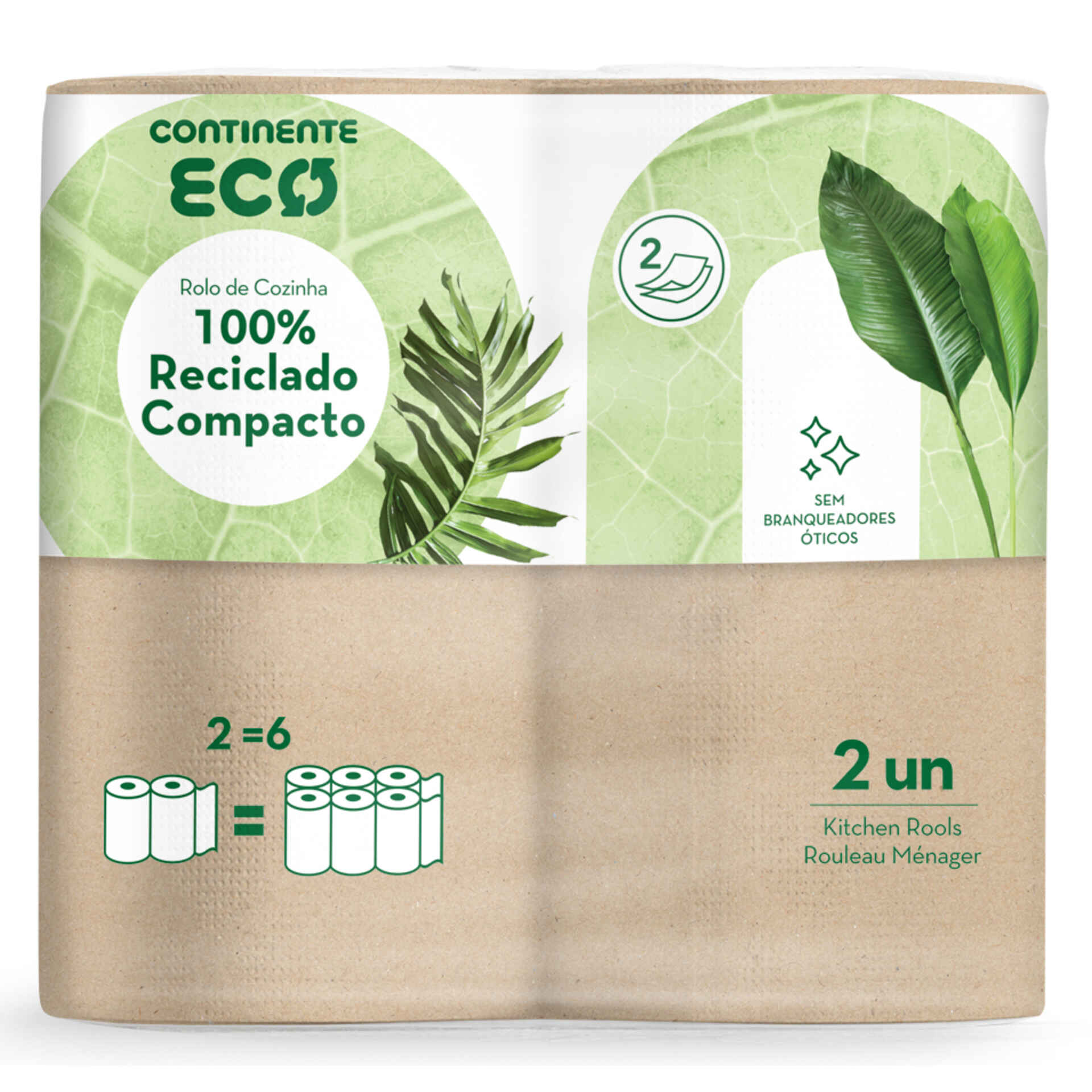 Rolo de Cozinha 100% Reciclado Continente Eco - 2 rolos = 6 rolos ...